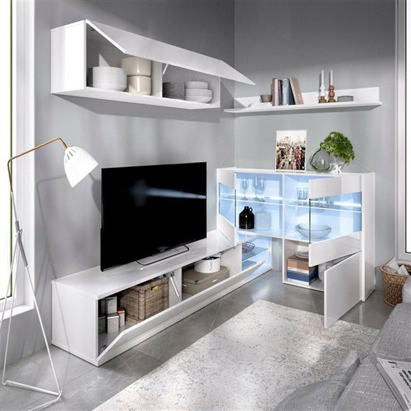 Salón TV con vitrina y leds blanco brillo UMA — Bricowork
